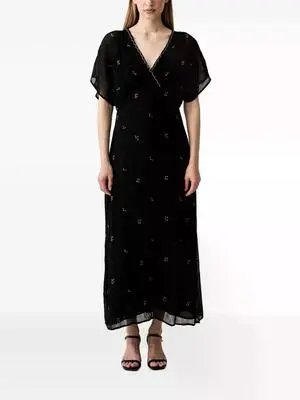 PEDRO DEL HIERRO Bead-embellished V-neck Midi Dress - Black