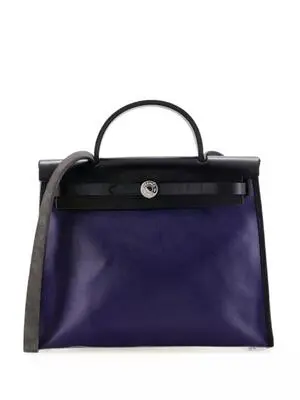 Hermès Herbag Zip Berline Vache Canvas And Leather 31 Shoulder Bag - Blue