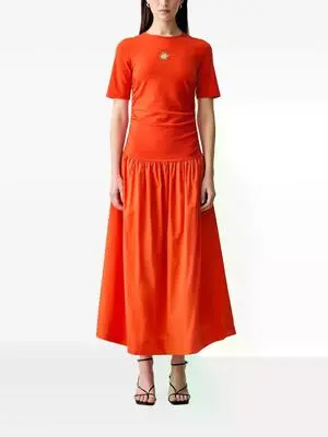 NEVER FULLY DRESSED Sun-embroidered Ruched Maxi Dress - Orange