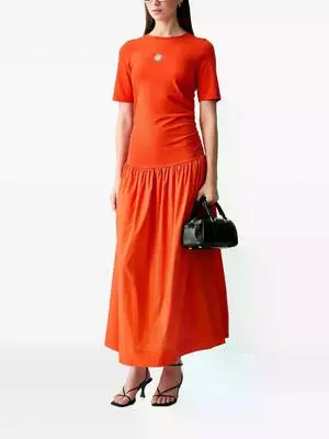 NEVER FULLY DRESSED Embroidered Ruched Maxi Dress