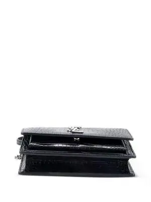 Saint Laurent Sunset Top Handle Chain Wallet Crocodile Embossed Leather Crossbody Bag