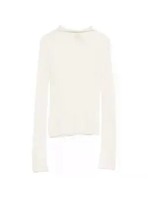 Patrizia Pepe Ribbed Funnel Neck Knit With Button Cuffs - Neutrals