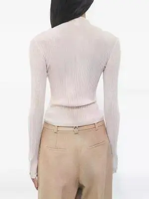 Patrizia Pepe Ribbed Funnel Neck Knit With Button Cuffs - Neutrals