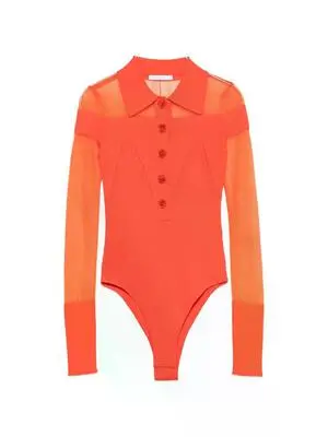 Patrizia Pepe Sheer-panelled Knit Polo-shirt - Orange
