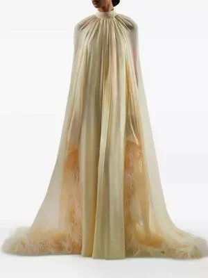 TALLER MARMO Eterea Feather-trim Gown - Neutrals