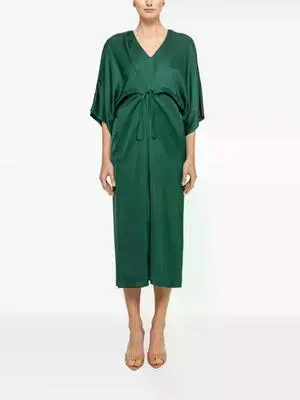 NISSA Drawstring Viscose Midi Dress - Green