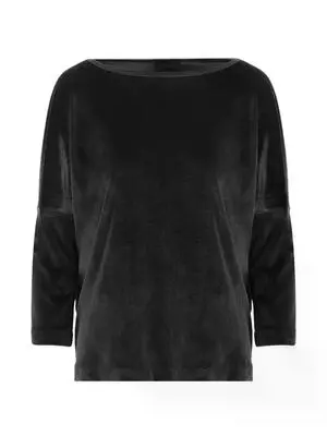 F.IT Velvet-effect Dropped-shoulder Sweater - Black
