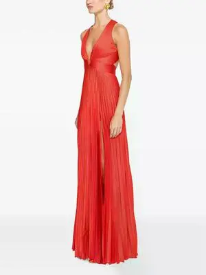 NISSA Pleated Satin Maxi Dress - Red