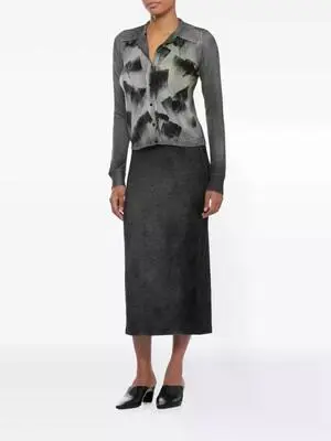 Avant Toi Fine-knit Rear-slit Midi Skirt - Grey