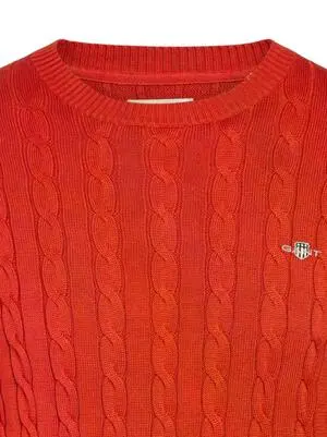 Gant Cable Knit Crew Neck Sweater With Embroidered Logo