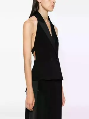Patrizia Pepe Crepe Halter Neck Top With Satin Lapels