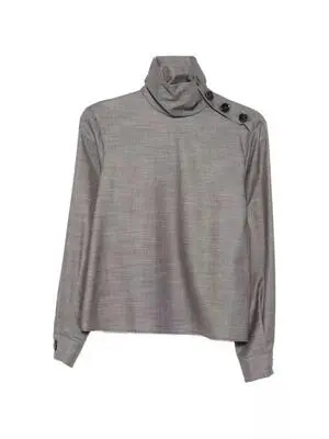 Patrizia Pepe Button-detail High-neck Blouse - Grey