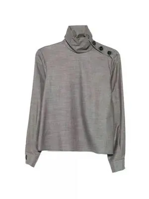 Patrizia Pepe Button-detail High-neck Blouse - Grey