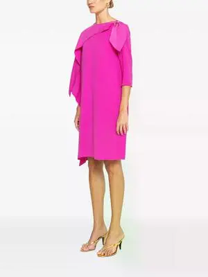 NISSA Fuchsia Midi Dress With Ruffled Detailing And Bow Accent