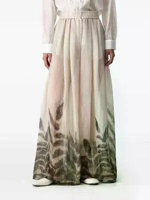 VICOLO Wide Leg Leaf Print Palazzo Pants - Neutrals