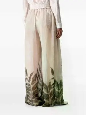 VICOLO Wide Leg Leaf Print Palazzo Pants