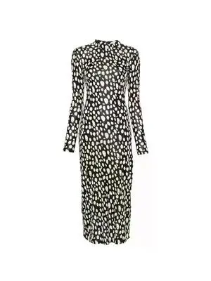Patrizia Pepe Graphic Print High Neck Long Sleeve Dress - Black