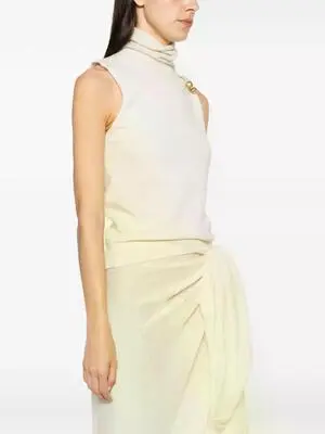 Alberta Ferretti Sleeveless High Neck Top With Gold-tone Hardware - White