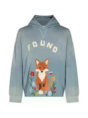 FOUND Fox-embroidered Cotton Hoodie - Blue