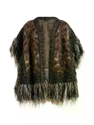 Etro Mohair-blend Jacquard Cape With Fringing And Leopard-motif - Brown
