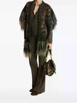 Etro Mohair-blend Jacquard Cape With Fringing And Leopard-motif
