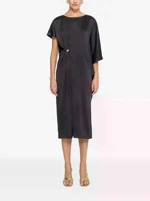 NISSA Satin-effect Asymmetrical Midi Dress