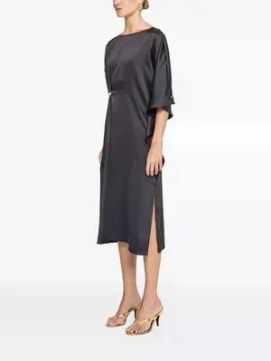 NISSA Satin-effect Asymmetrical Midi Dress