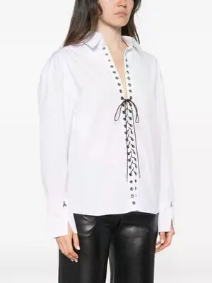 Patrizia Pepe Cotton Lace-up Eyelet Embellished Shirt