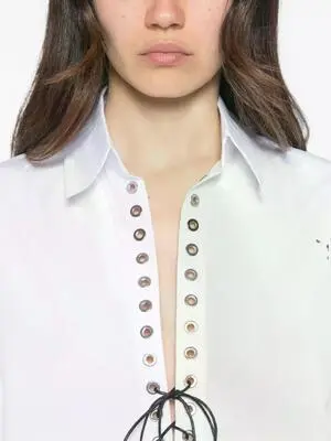 Patrizia Pepe Cotton Lace-up Eyelet Embellished Shirt