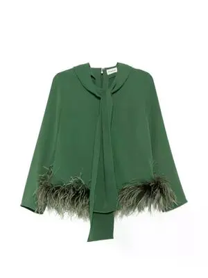 P.a.r.o.s.h Feather-trimmed Pussy-bow Blouse