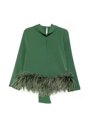 P.a.r.o.s.h Feather-trimmed Pussy-bow Blouse
