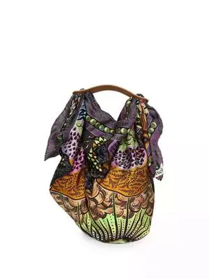 ATELIER VLISCO Abstract-print Leather-strap Backpack - Black