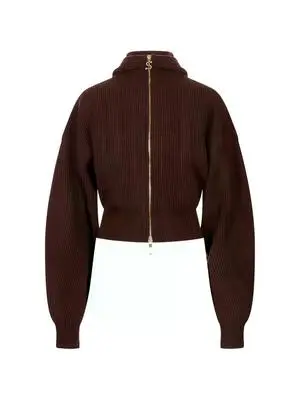 Sportmax Ribbed Knit Zip-up Hooded Cardigan - Brown