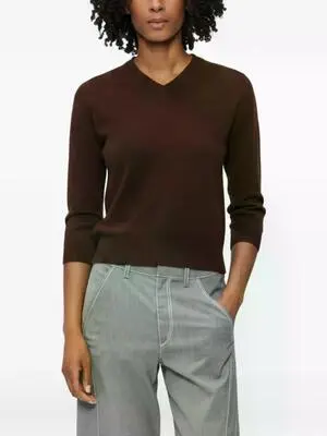 6397 Elbow Cashmere V-neck Sweater - Brown