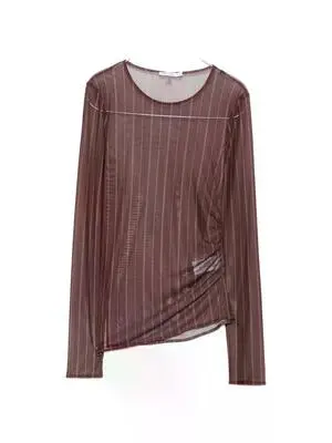 Patrizia Pepe Pinstripe Tulle Top - Brown