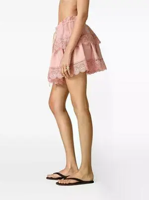 PNK Lace Trim Ruffled Mini Skirt