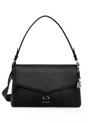 Armani Exchange Logo-plaque Pebbled Shoulder Bag - Black