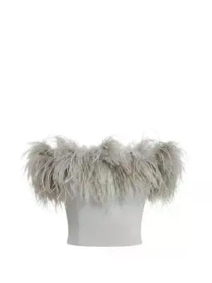 GEMY MAALOUF Feather-trim Off-shoulder Top - Grey