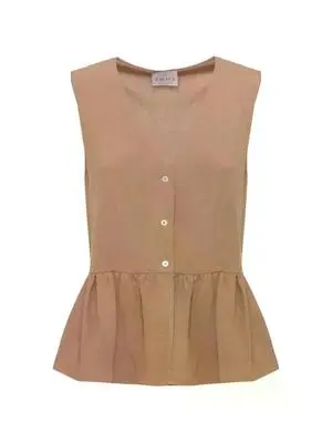 EMME Ruffle-hem V-neck Top - Neutrals