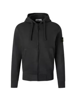 Stone Island Logo-patch Zip-up Hoodie - Black
