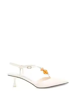 JIMMY CHOO Lauri 50 Embellished Slingback Pumps - White
