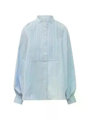 SOSUE Antonia Smocked-detail Striped Blouse - Blue