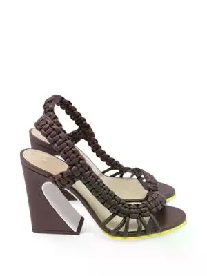 Fendi Braided Leather Block Heel Sandals - Brown