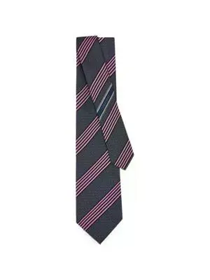 FERRAGAMO Regimental Gancini Silk Jacquard Tie - Grey