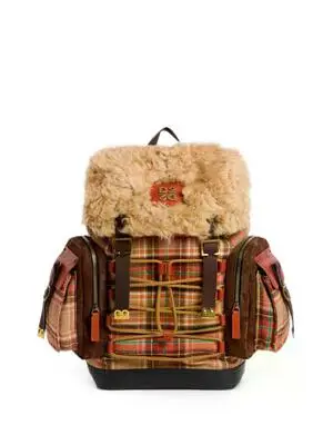 Dsquared2 Checked Wool Blend Backpack With Faux Fur Flap - Brown