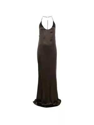 TOM FORD Halterneck Silk-satin Maxi Dress - Brown