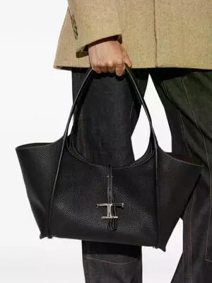 TOD'S Small T Timeless Leather Tote Bag - Black