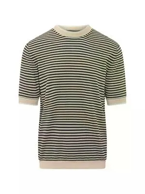 HOSIO Striped Short-sleeve Sweater - Neutrals