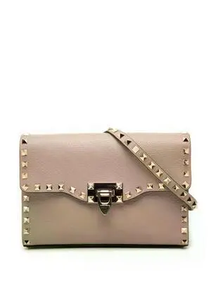 Valentino Garavani 2018-2026 Small Pebbled Calfskin Rockstud Flap Crossbody Bag - Neutrals