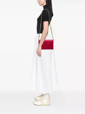 Saint Laurent 2017 Grain De Poudre Chevron Monogram Envelope Chain Wallet Crossbody Bag - Pink
